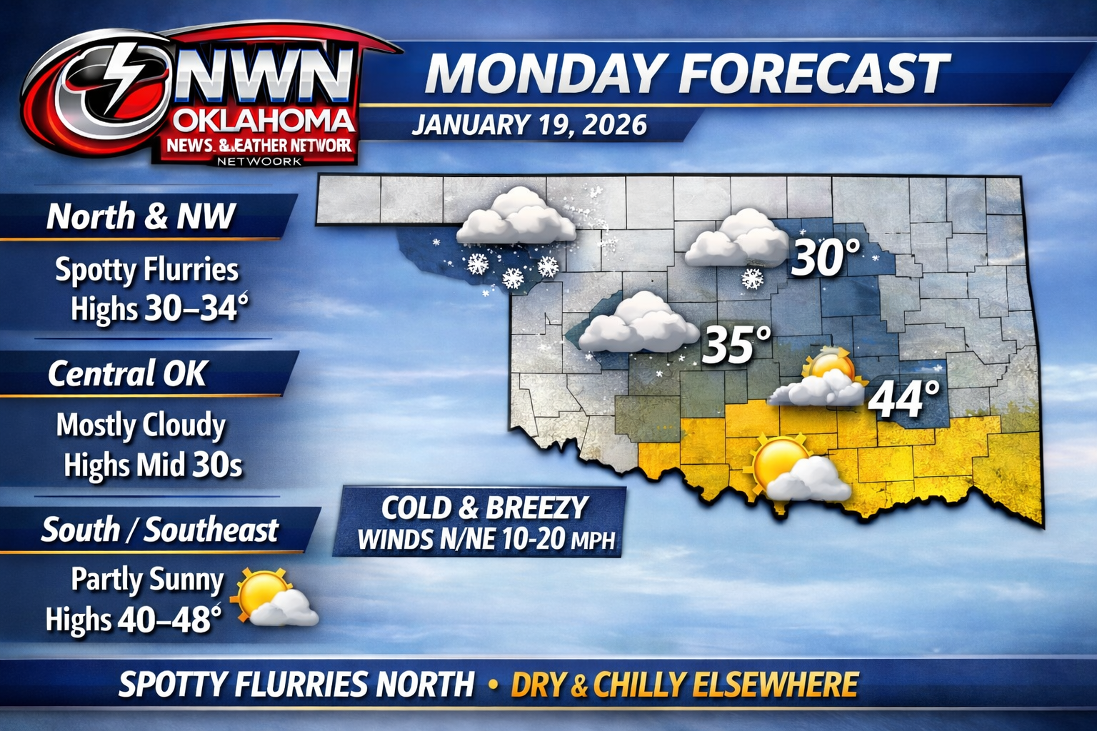 Oklahoma 36-Hour Forecast: Cold Start Monday, Big Warm-Up Tuesday ...